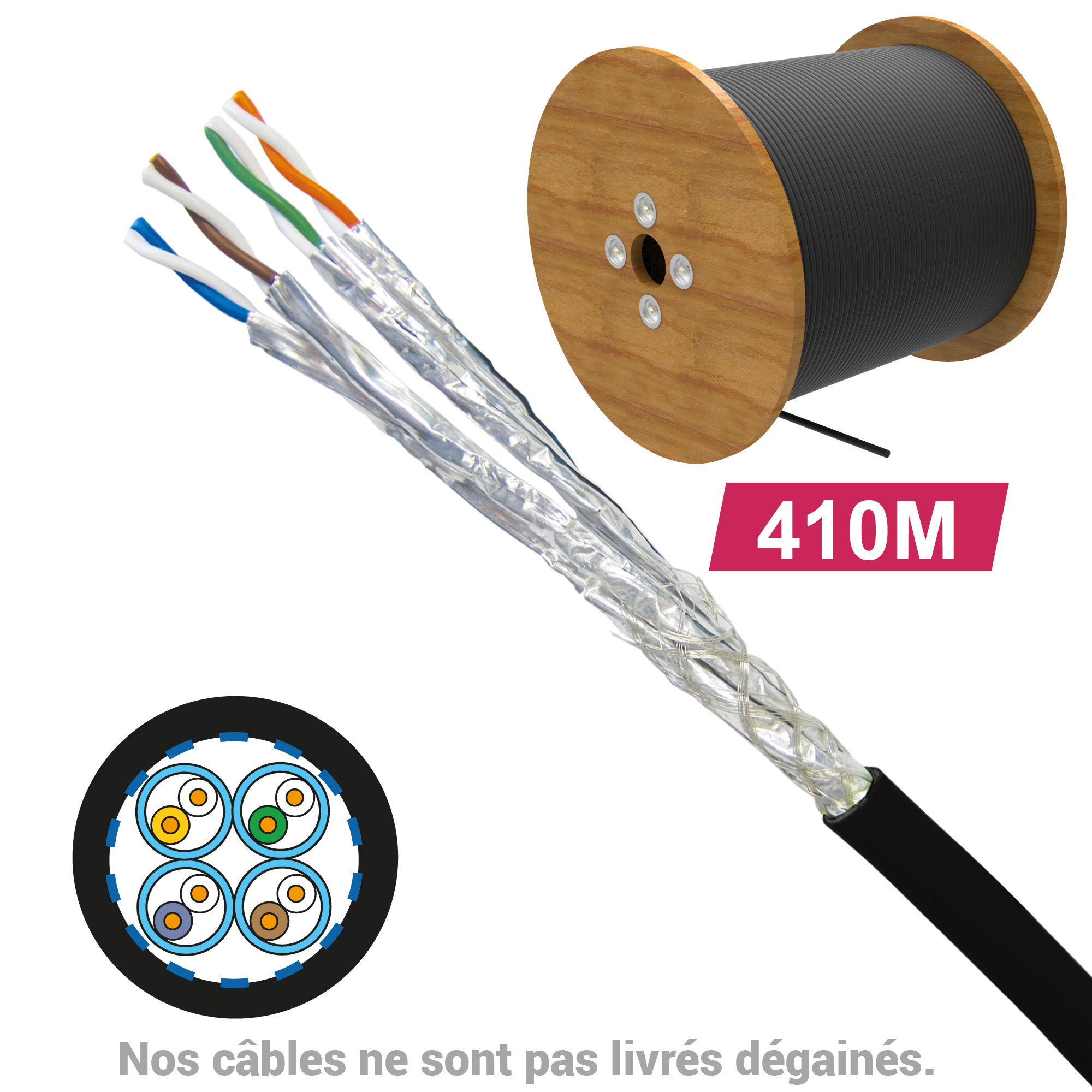 Câble CAT7 SFTP PEHD OUTDOOR 1X4P 100 OHMS AWG23 Touret 410M - Achat ...